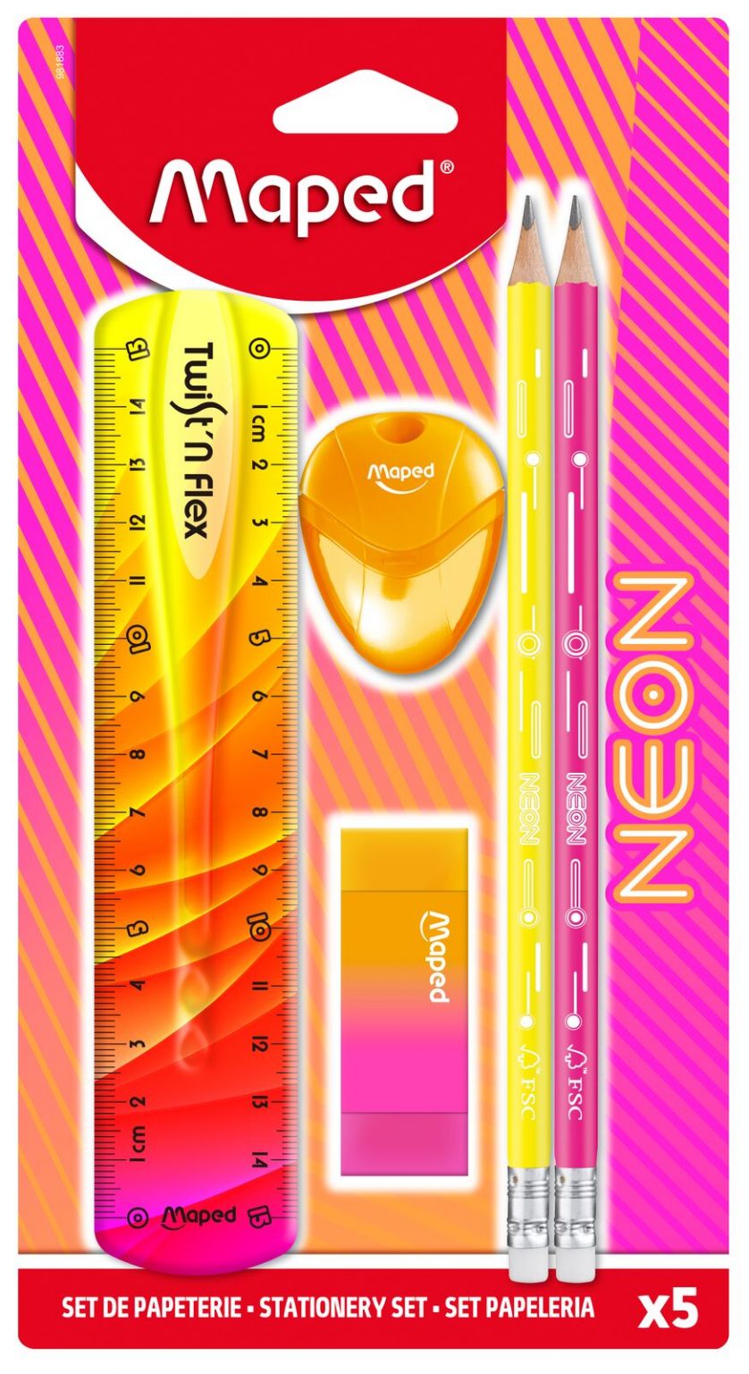5 PIECE NEON STATIONERY SET – Maped Helix UK